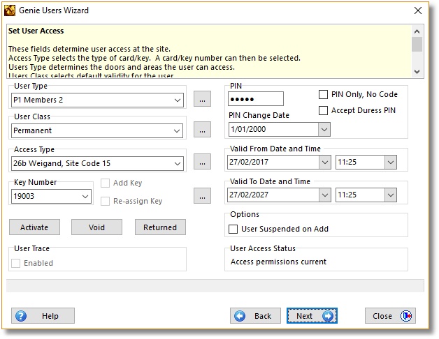 Genie Users and Access Screens